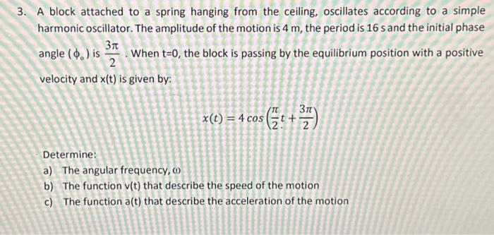 Solved 3. A block attached to a spring hanging from the | Chegg.com