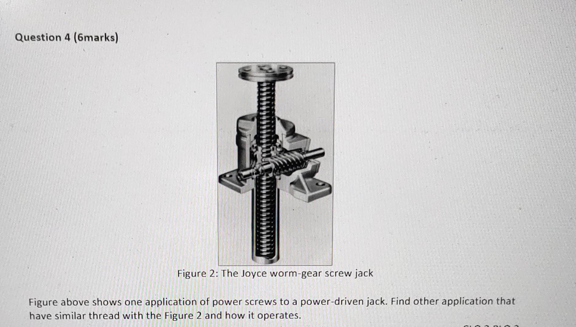 Solved Question 4 (6marks) Figure 2: The Joyce worm-gear | Chegg.com