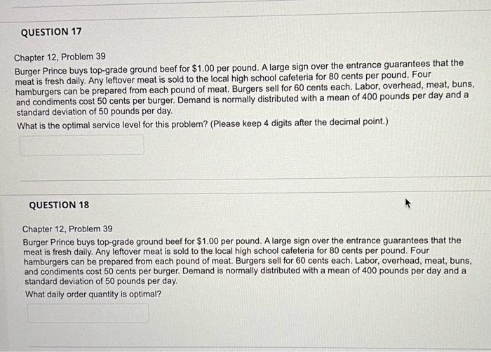 Solved Chapter 12 , problem 39 Burger Prince buys top-grade | Chegg.com