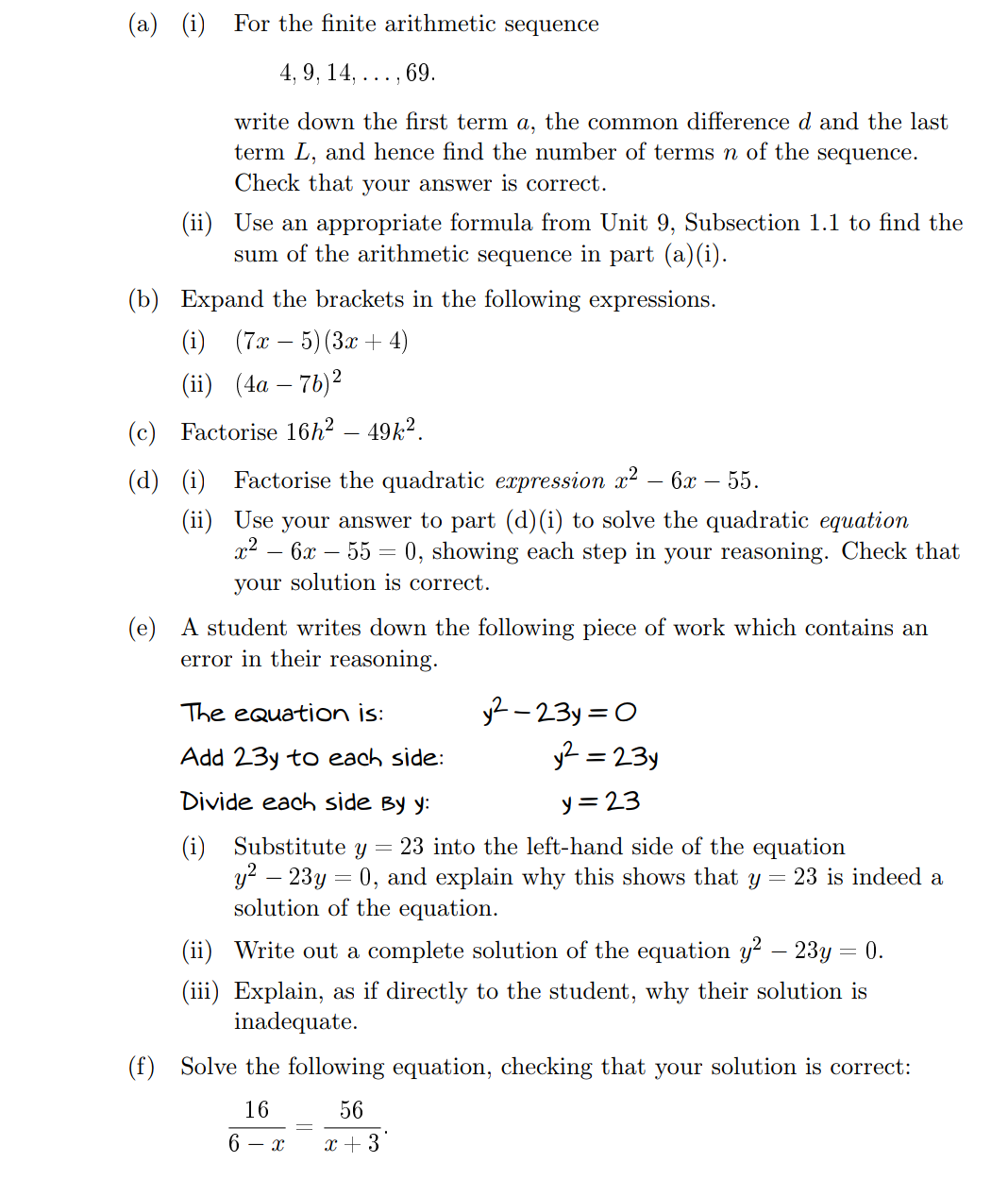 Solved (a) (i) For the finite arithmetic sequence | Chegg.com