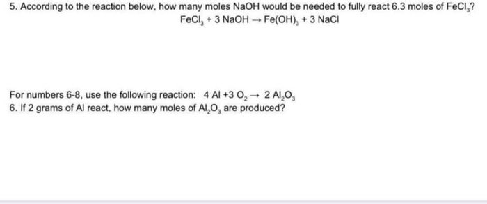 Solved 5. According to the reaction below, how many moles | Chegg.com