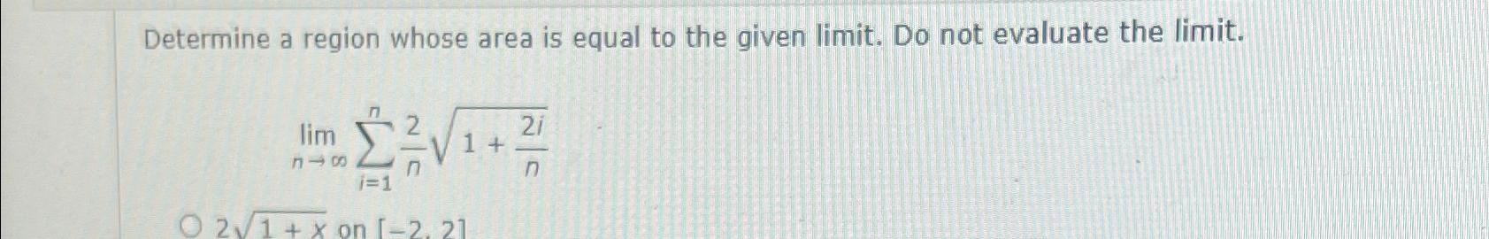 Solved Determine a region whose area is equal to the given | Chegg.com