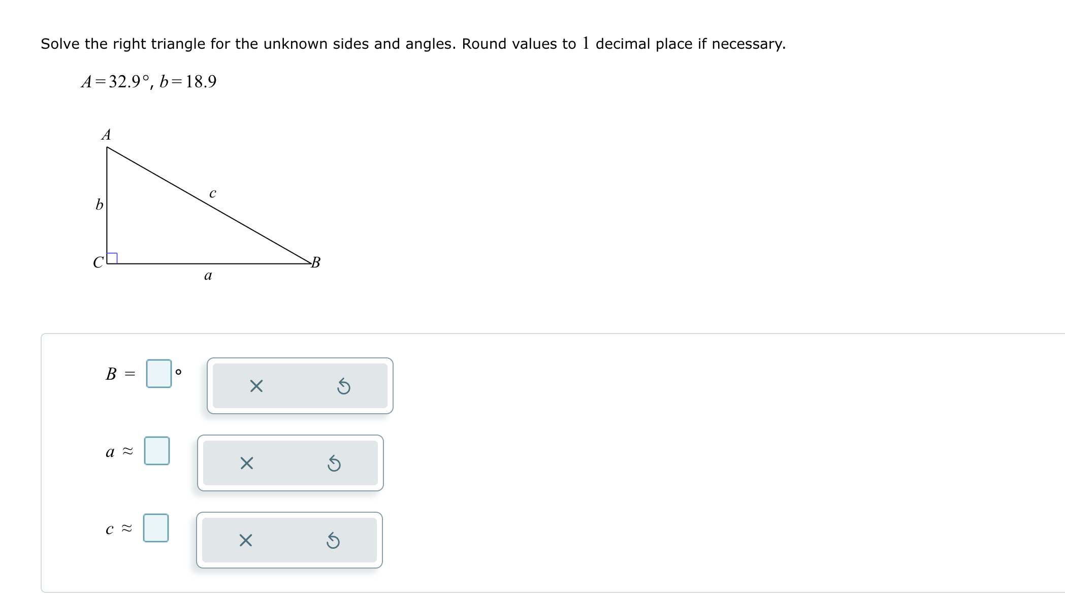 Solved Solve the right triangle for the unknown sides and | Chegg.com