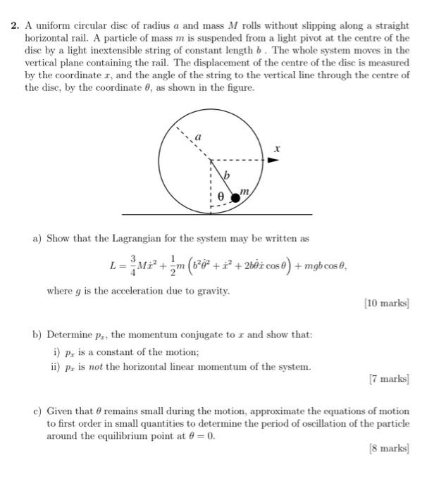 Solved 2. A uniform circular disc of radius a and mass M | Chegg.com