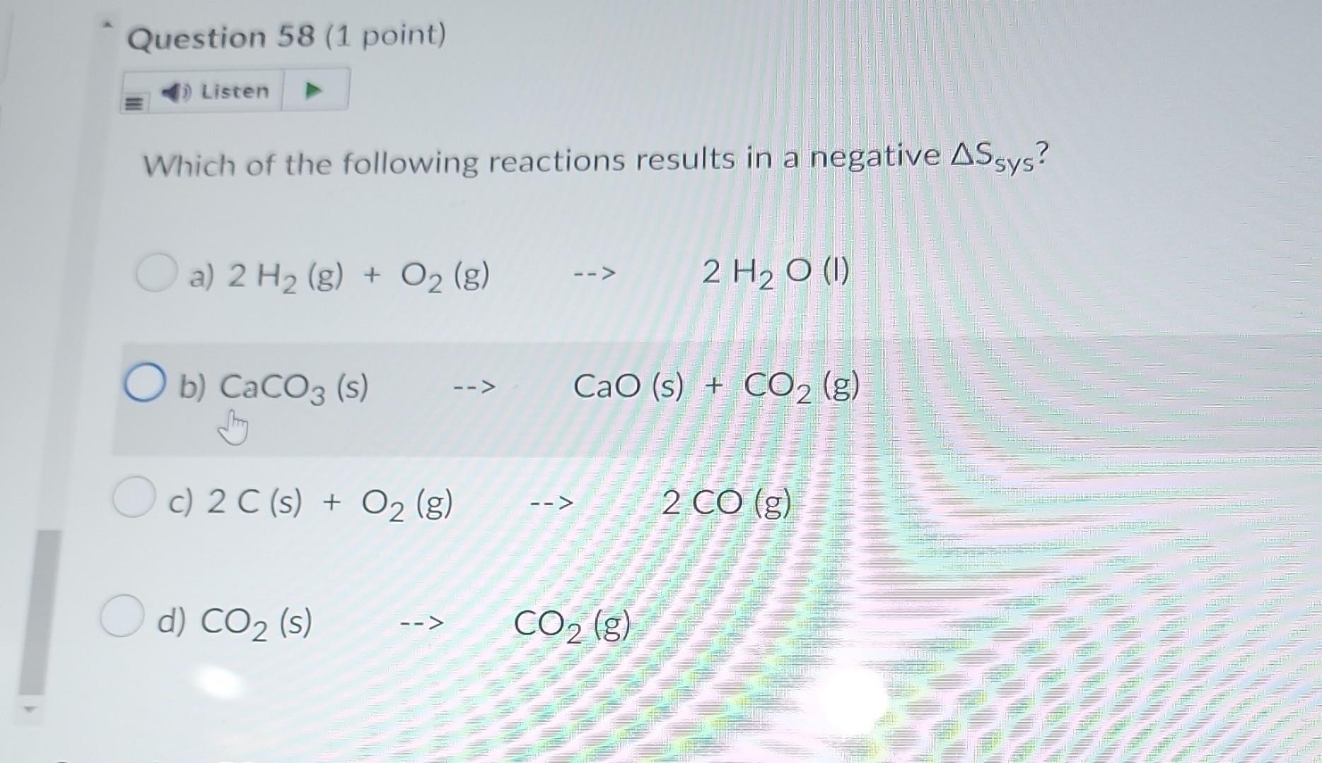 Solved Which of the following reactions results in a | Chegg.com
