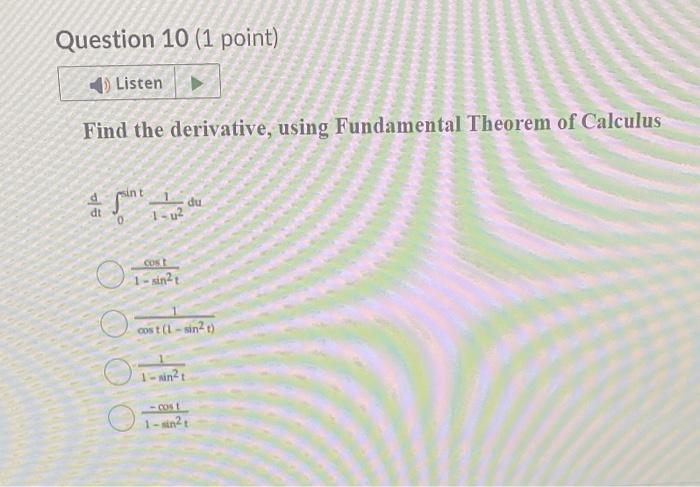 Solved Find the derivative, using Fundamental Theorem of | Chegg.com