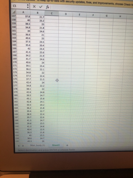Upload the ManBody data. Create a scattered plot | Chegg.com
