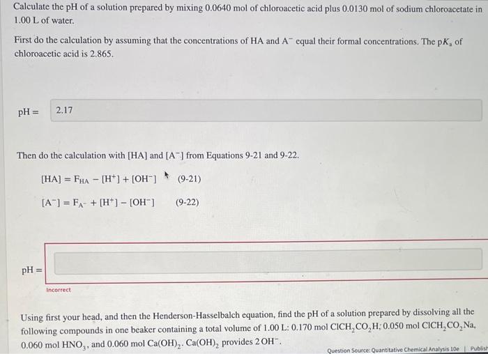 Solved Calculate the pH of a solution prepared by mixing | Chegg.com