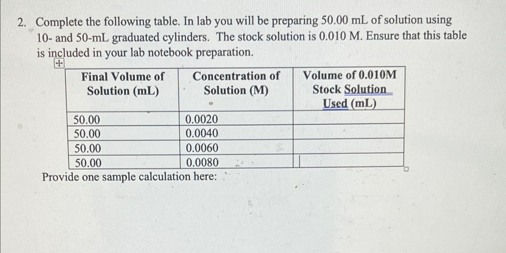 Solved Complete the following table. In lab you will be | Chegg.com
