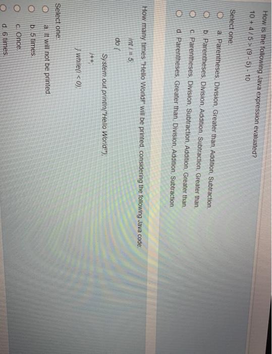 Solved How is the following Java expression evaluated? 10 + | Chegg.com