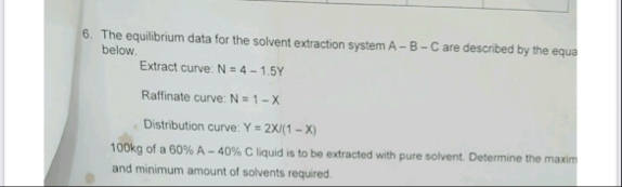 The equilibrium data for the solvent extraction | Chegg.com
