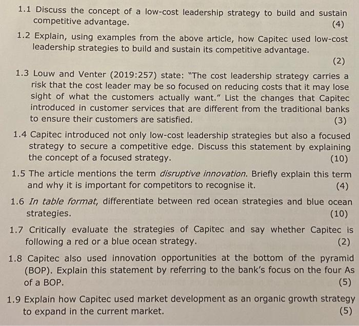 Solved 1.1 Discuss the concept of a low-cost leadership | Chegg.com