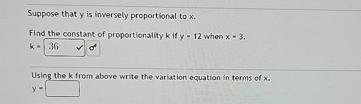 Solved Suppose that y ﻿is inversely proportional to x.Find | Chegg.com