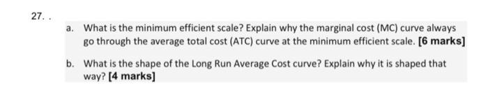 Solved A What Is The Minimum Efficient Scale Explain Why 5911