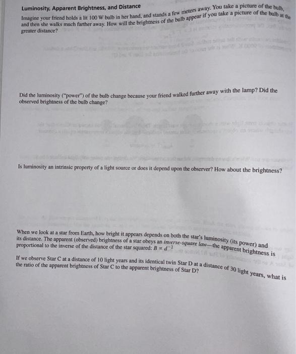 Solved Luminosity, Apparent Brightness, and Distance Imagine | Chegg.com