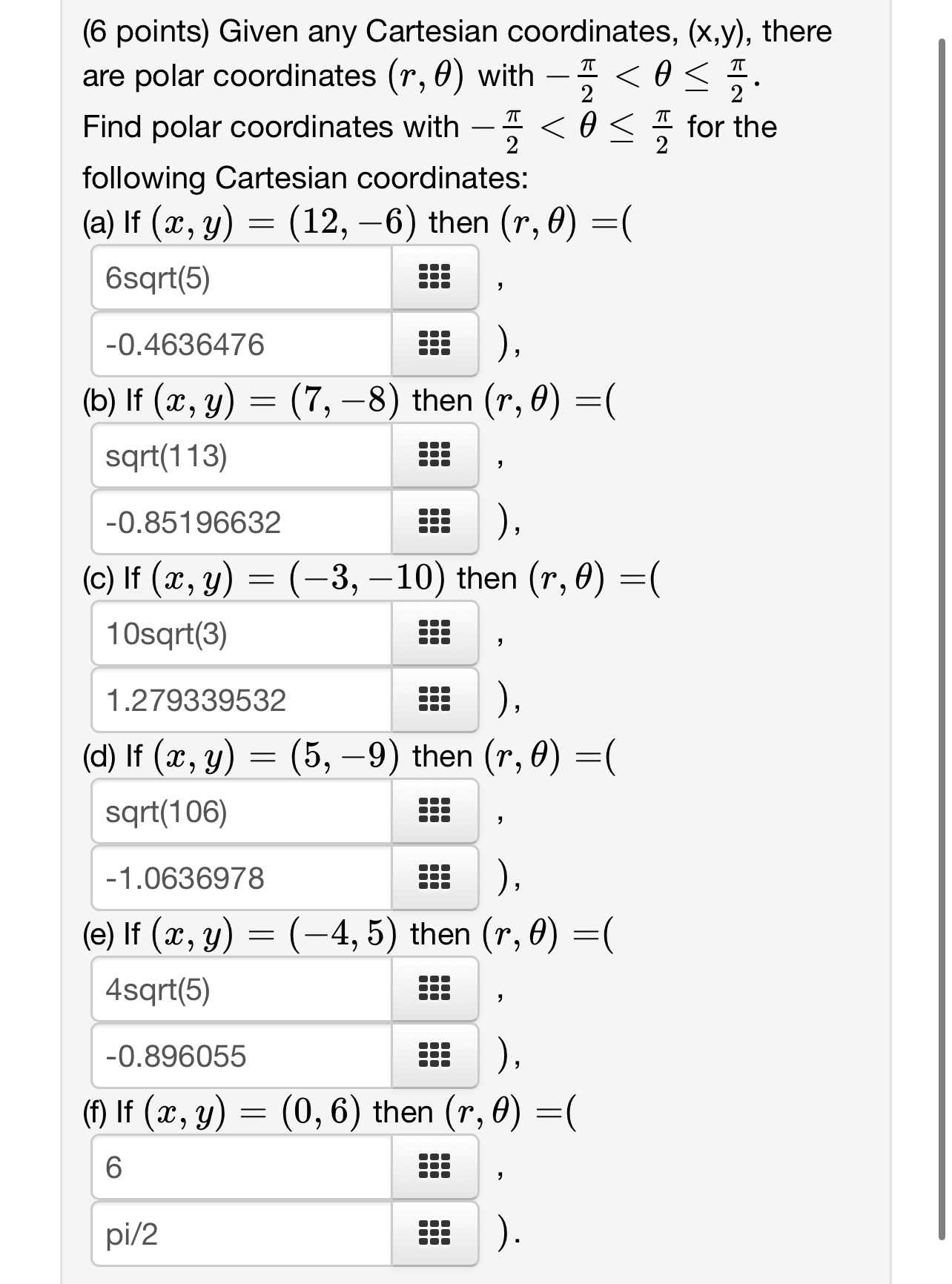 Solved 6 points given Any Cartesian Coordinates