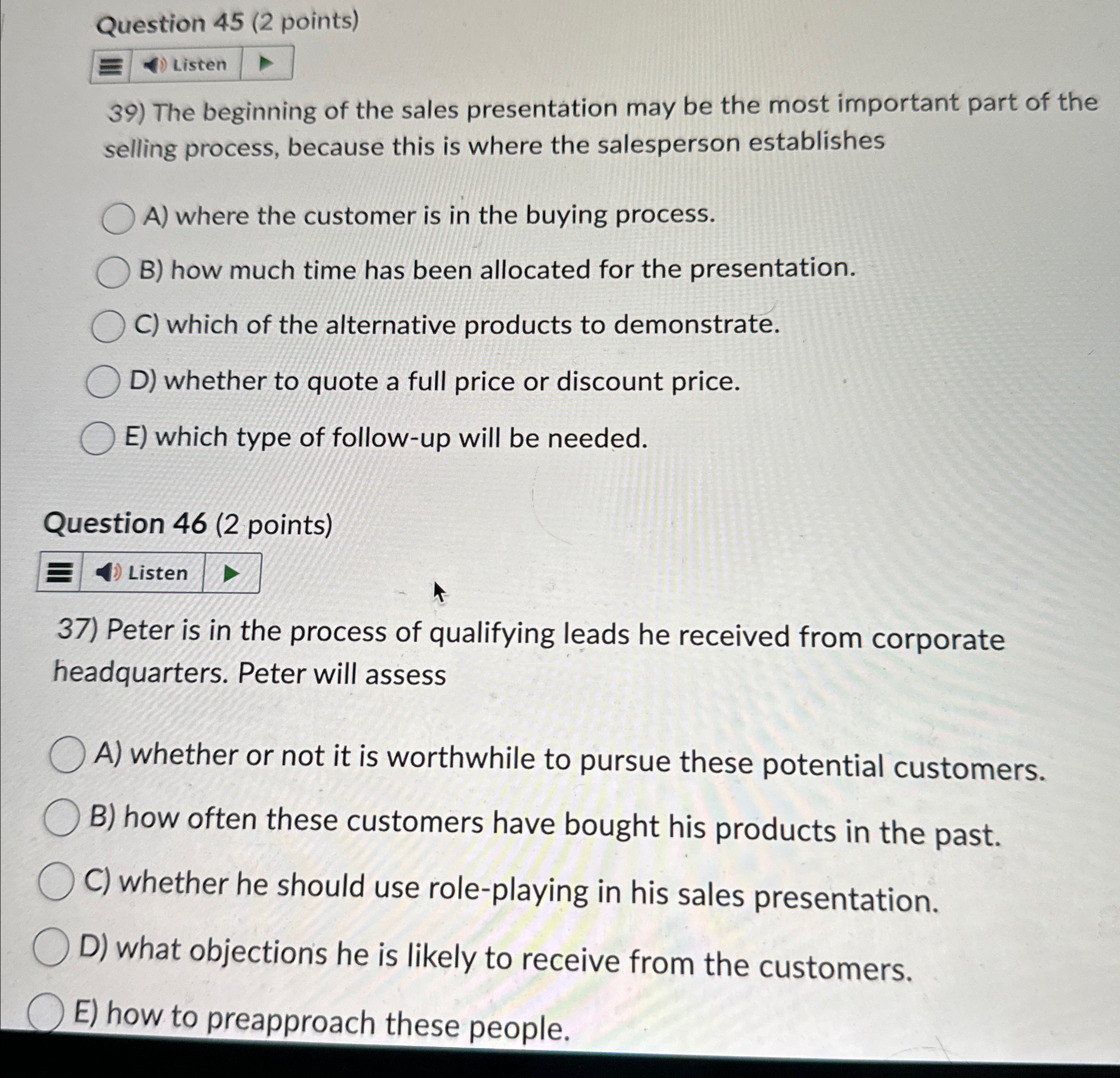 Solved Question 45 (2 ﻿points)ListenThe beginning of the | Chegg.com