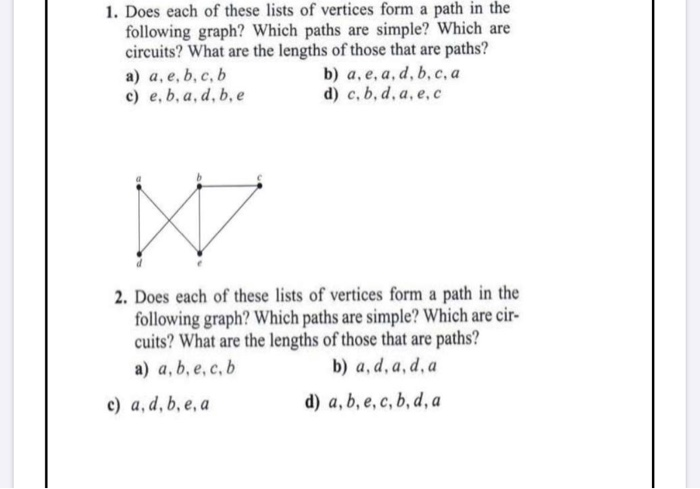 Solved 1 Does Each Of These Lists Of Vertices Form A Path 