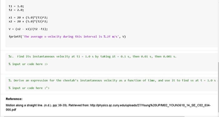 Solved C01 Average and Instantaneos Velocities A cheetah is | Chegg.com