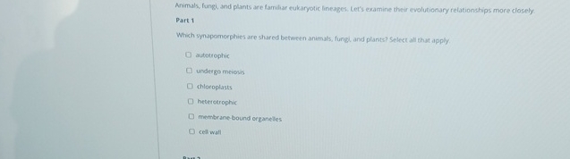 Solved Animals, fungi, and plants are lamilar eukaryotic | Chegg.com