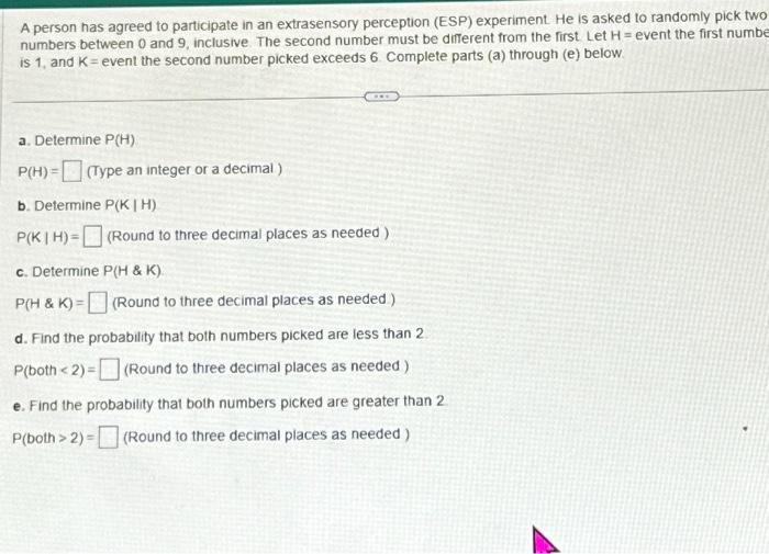 Solved A person has agreed to participate in an extrasensory | Chegg.com