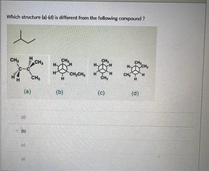 Solved Which structure (a)-(d) is different from the | Chegg.com