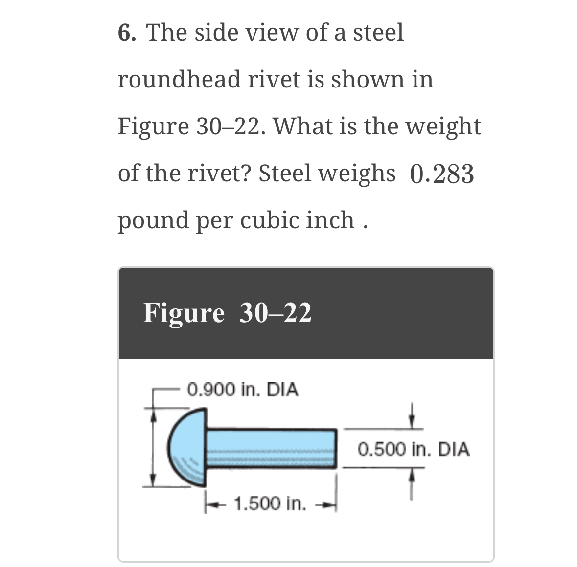 Solved The side view of a steel roundhead rivet is shown in | Chegg.com
