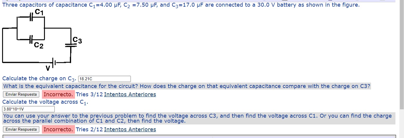 Solved Three capacitors of capacitance C1=4.00μF,C2=7.50μF, | Chegg.com