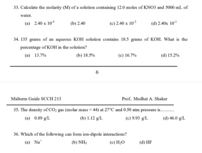 Solved 33. Calculate the molarity (M) of a solution | Chegg.com