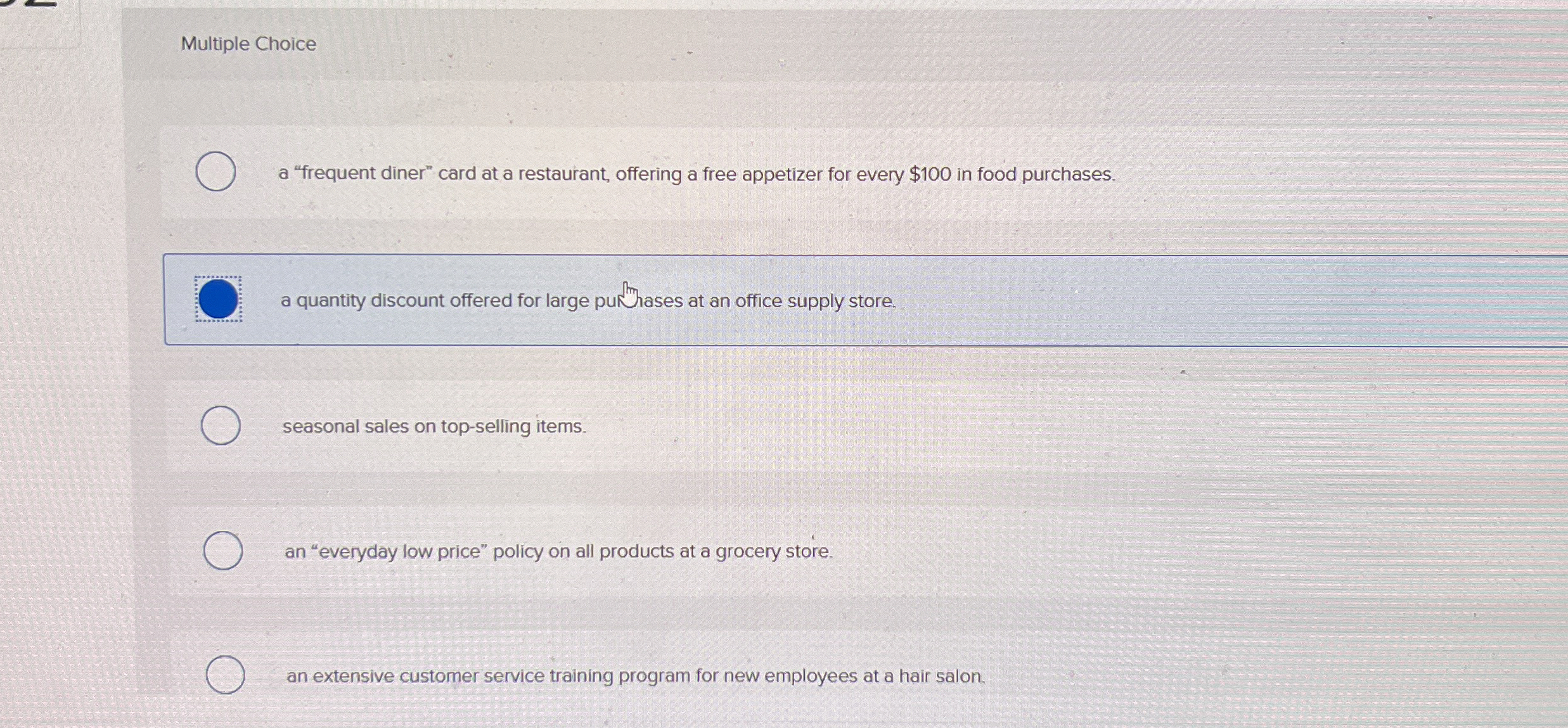 Solved Multiple Choicea "frequent diner" card at a | Chegg.com