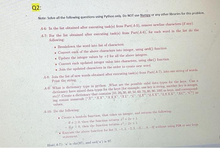 Solved Q2: Note: Solve all the following questions using | Chegg.com