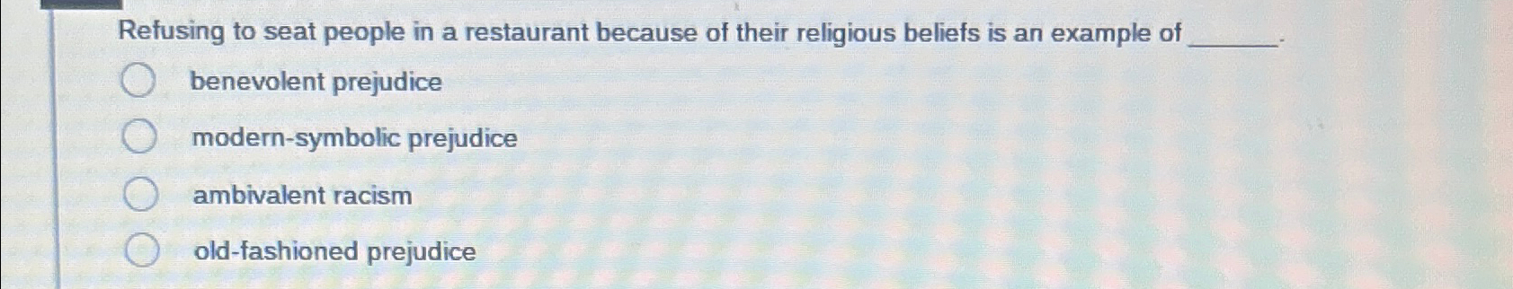 Solved Refusing to seat people in a restaurant because of | Chegg.com