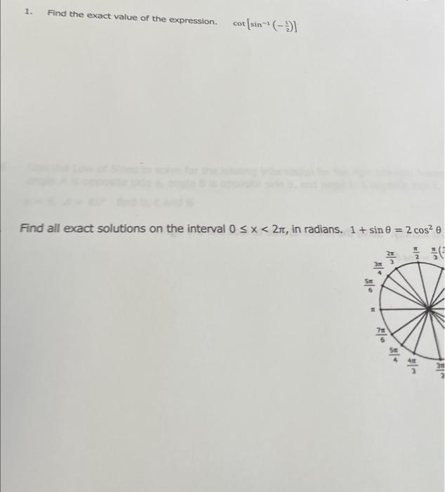 Solved 1. Find the exact value of the expression. | Chegg.com
