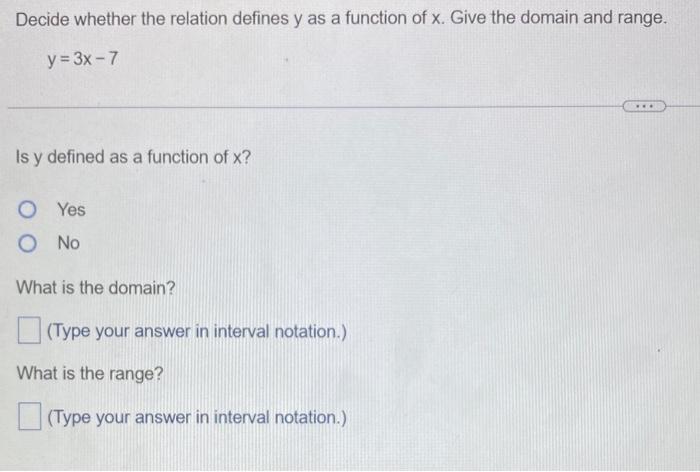 Solved Decide whether the relation defines y as a function | Chegg.com