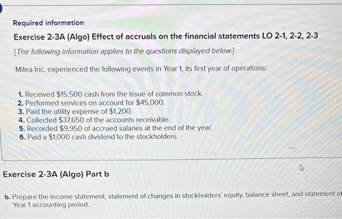 Solved Required information Exercise 2-3A (Algo) Effect of | Chegg.com