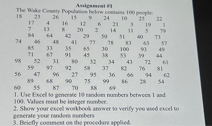 Solved Assignment \#1 The Wake County Ponulation helow...... | Chegg.com