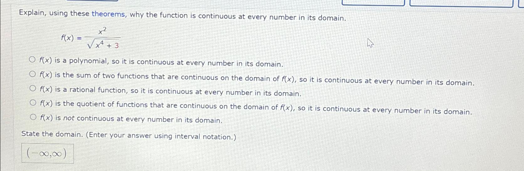 Solved Explain, using these theorems, why the function is | Chegg.com
