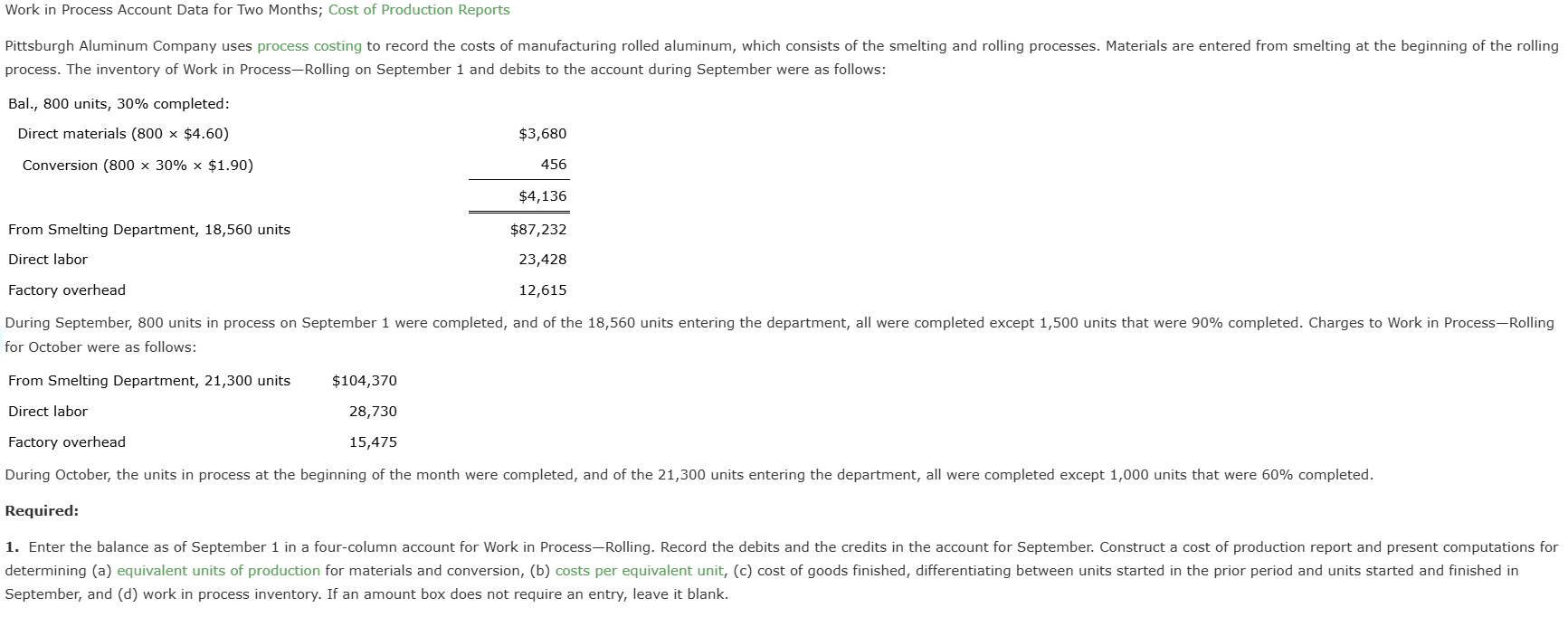 Solved Work in Process Account Data for Two Months; Cost of | Chegg.com