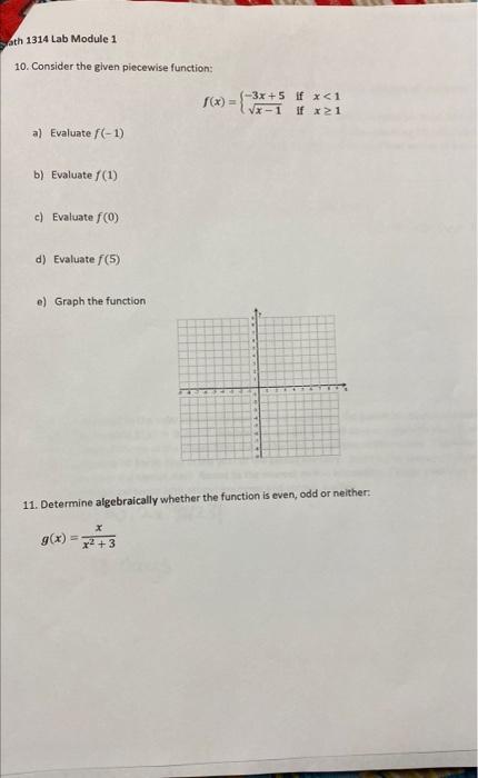 Solved 10. Consider the glven piecewise function: | Chegg.com