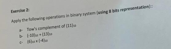 Solved Apply the following operations in binary system | Chegg.com
