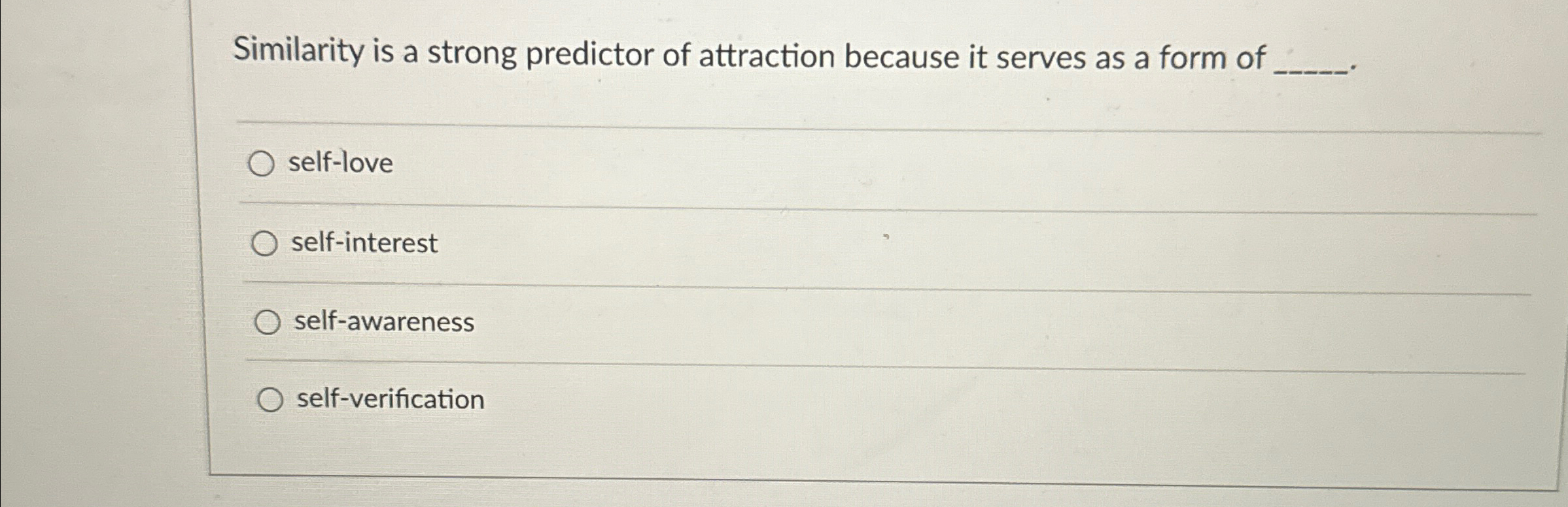 Solved Similarity is a strong predictor of attraction | Chegg.com