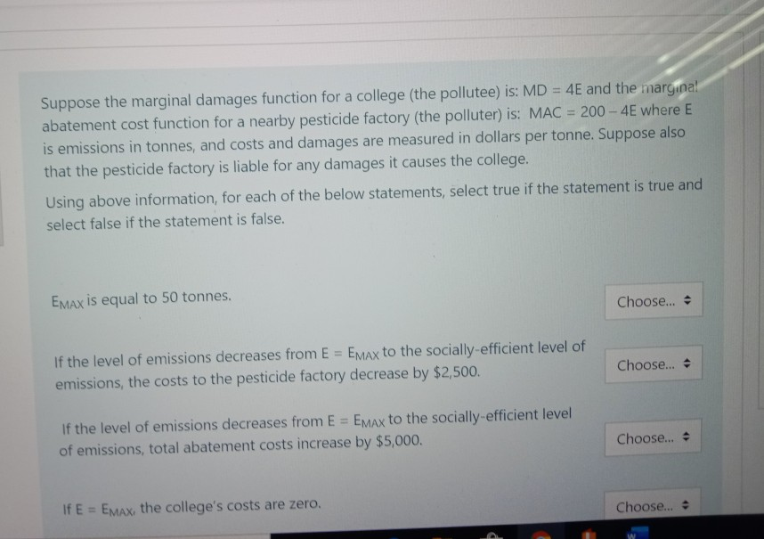 Solved Suppose the marginal damages function for a college | Chegg.com