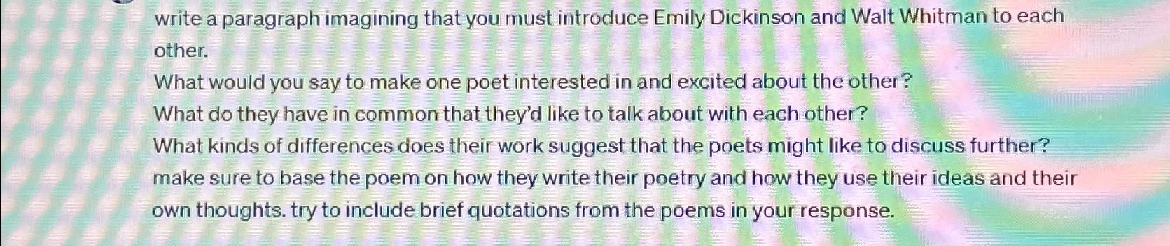 Solved write a paragraph imagining that you must introduce | Chegg.com