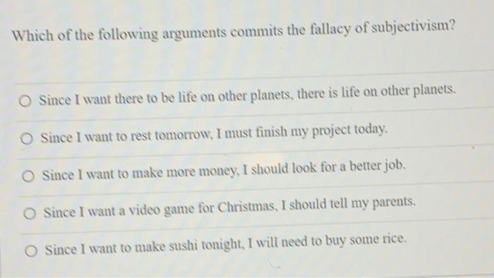 Solved Which of the following arguments commits the fallacy | Chegg.com
