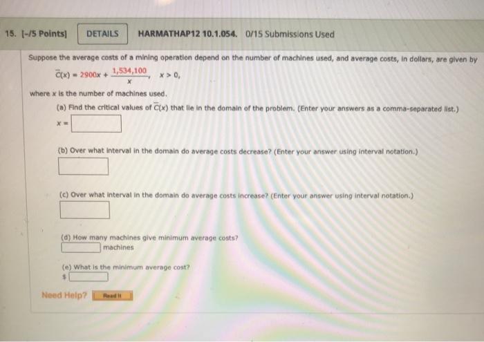 Solved 15. 1-15 Points DETAILS HARMATHAP12 10.1.054. 0/15 | Chegg.com Solved 15. 1-15 Points DETAILS HARMATHAP12 10.1.054. 0/15 | Chegg.com