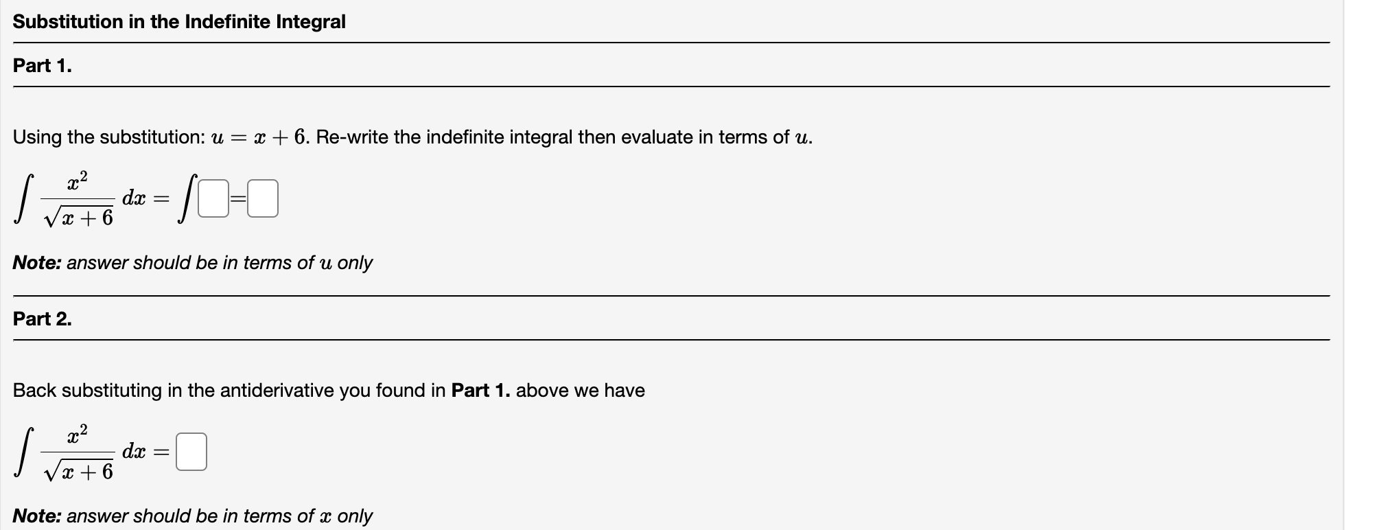 Solved Substitution in the Indefinite IntegralPart 1.Using | Chegg.com