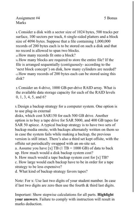 Solved Assignment \#4 5 Bonus Marks 1. Consider a disk with | Chegg.com