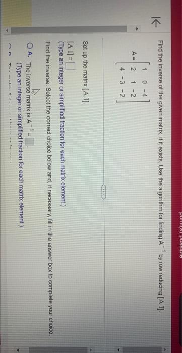 Solved Find the inverse of the given matrix, if it exists. | Chegg.com