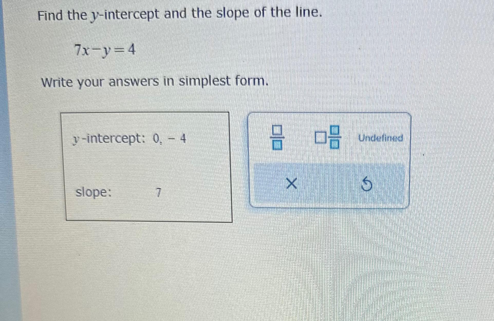 Solved Find the y-intercept and the slope of the | Chegg.com