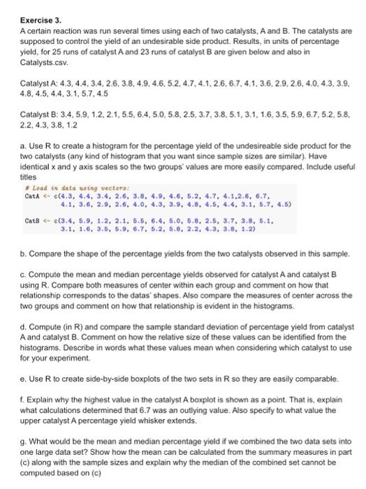Solved Exercise 3. A certain reaction was run several times | Chegg.com